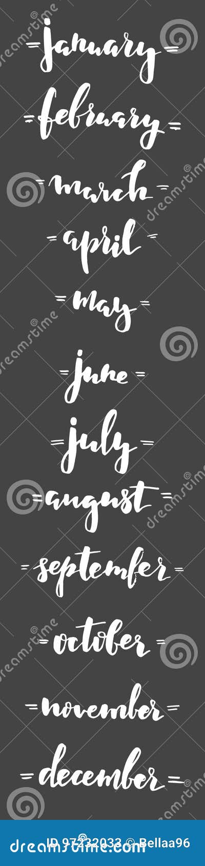 Months Hand Lettering Black Stock Vector - Illustration of august, hand ...