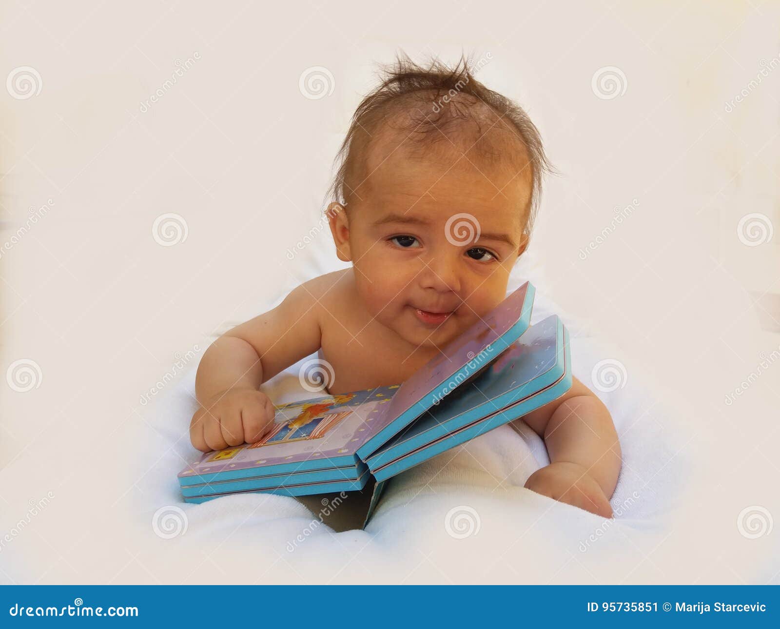 3 Months Old Baby Boy Playing with Book Stock Image - Image of months ...