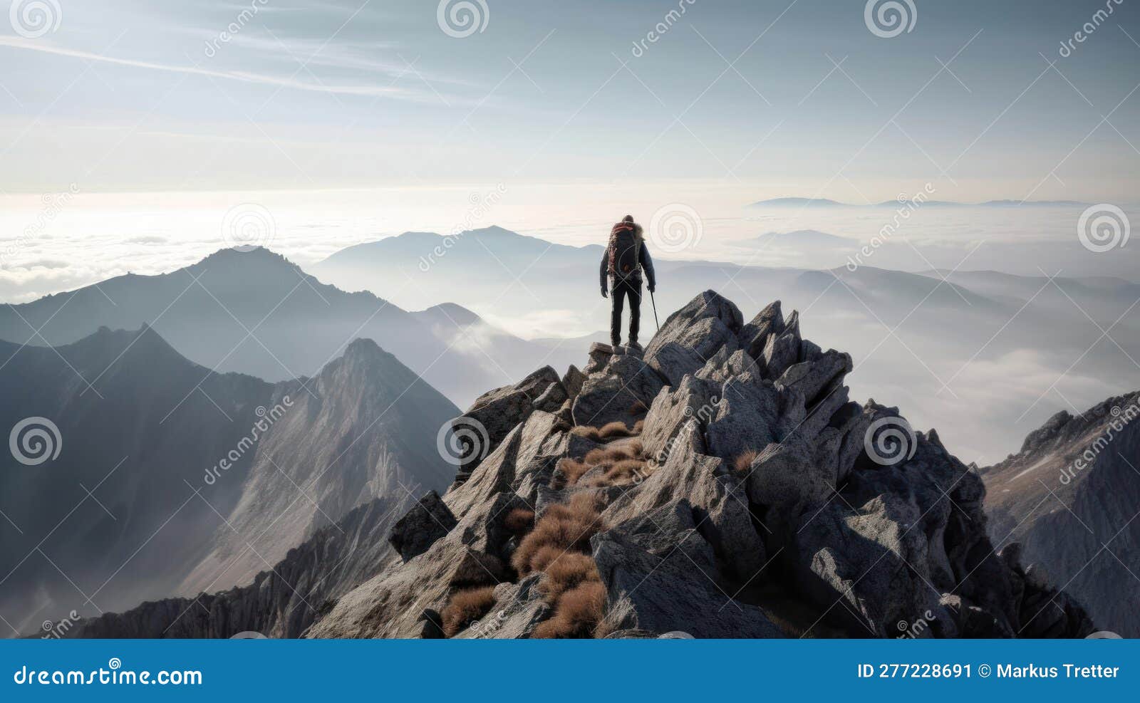 A Mountain Climber Reaching the Summit of a Peak Created with ...