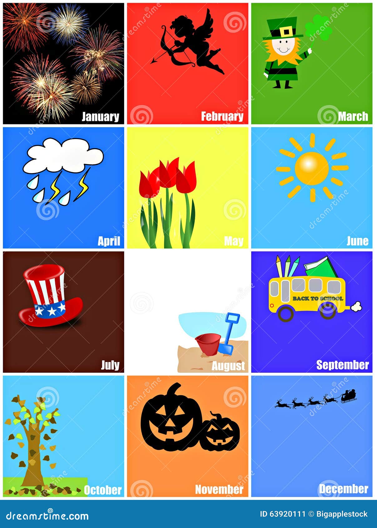 Months of the Year stock illustration. Illustration of seasons - 63920111