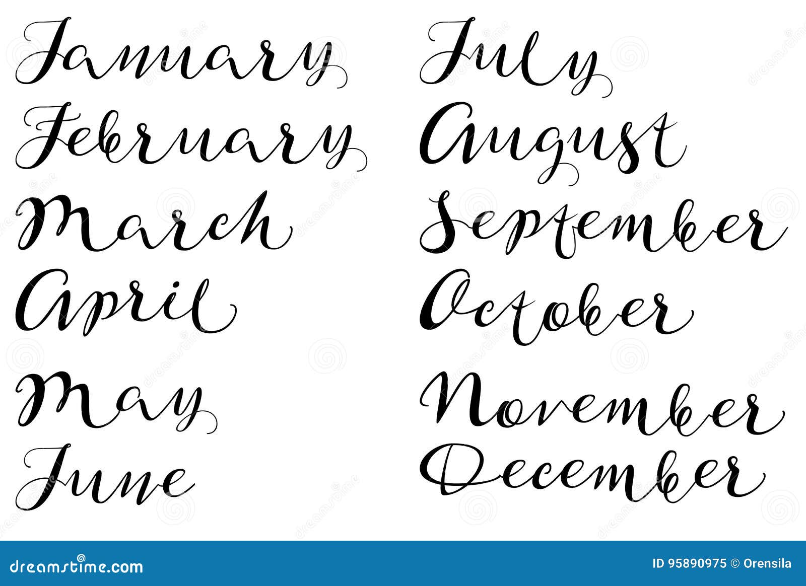 Months of Year. Handmade Names of Handwritten Font Headers Stock Vector ...