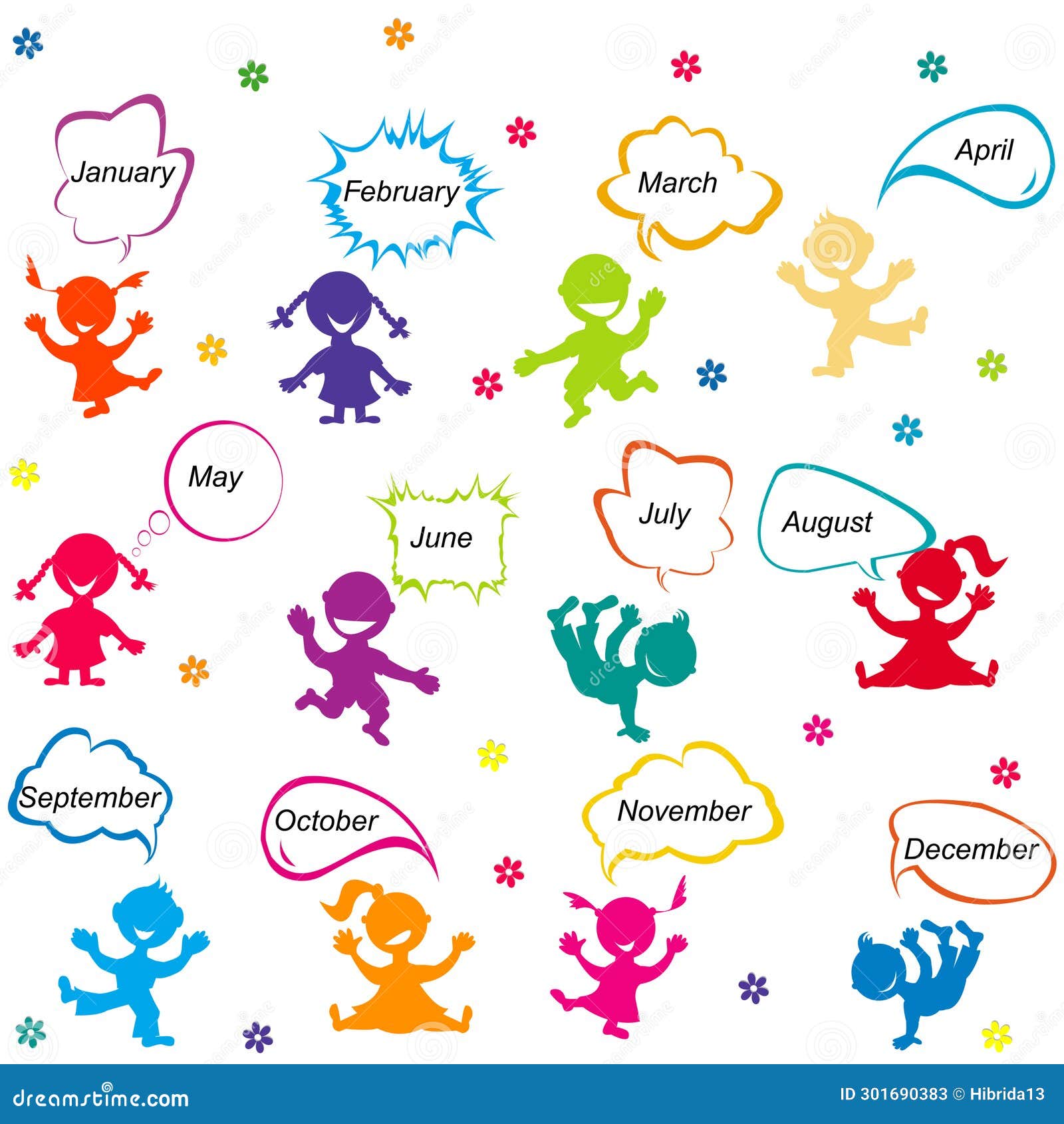 The Months of the Year Written in Chat Bubbles Stock Vector ...