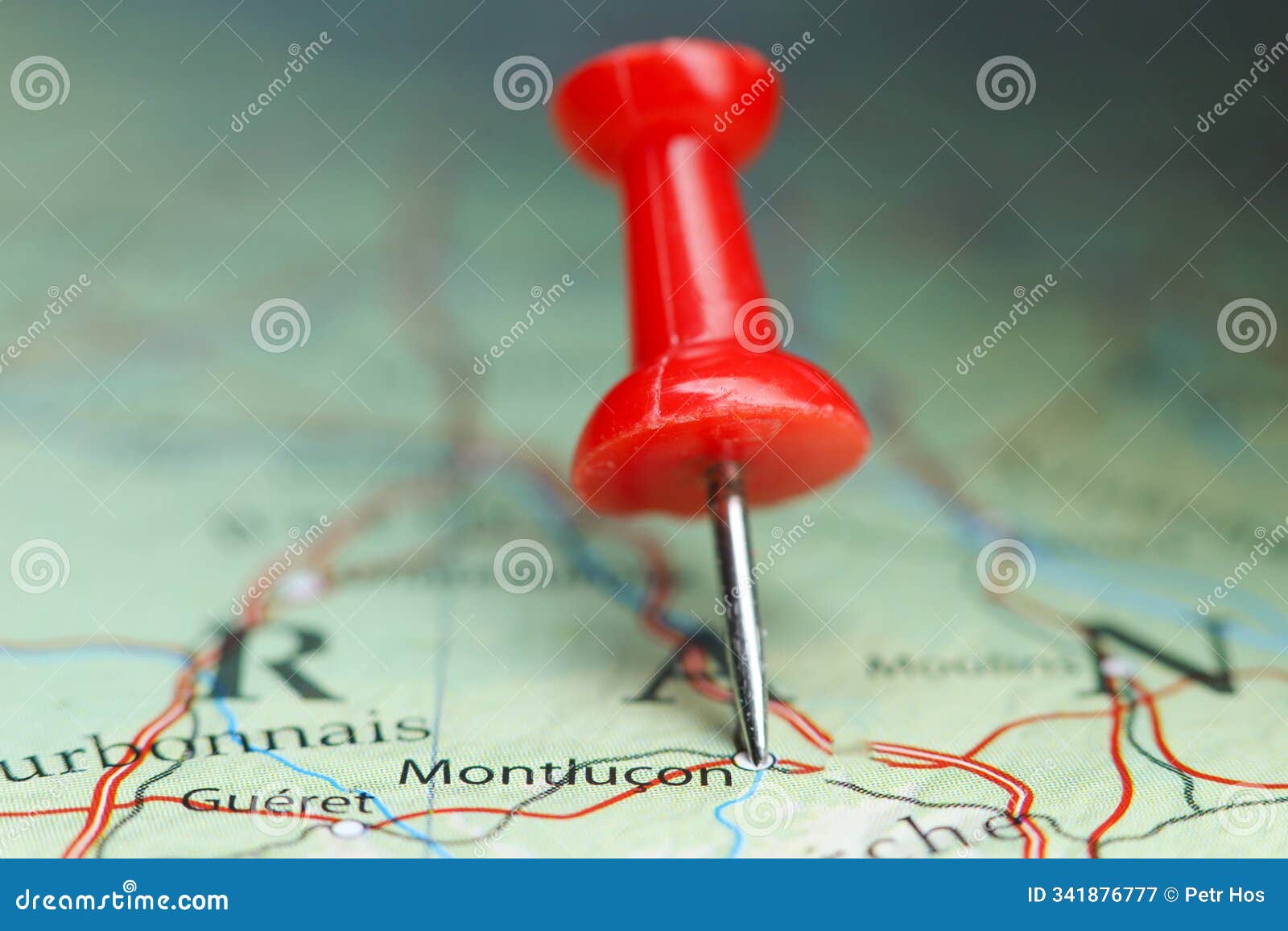 Montlucon, France Pin on Map Stock Image - Image of macro, location ...