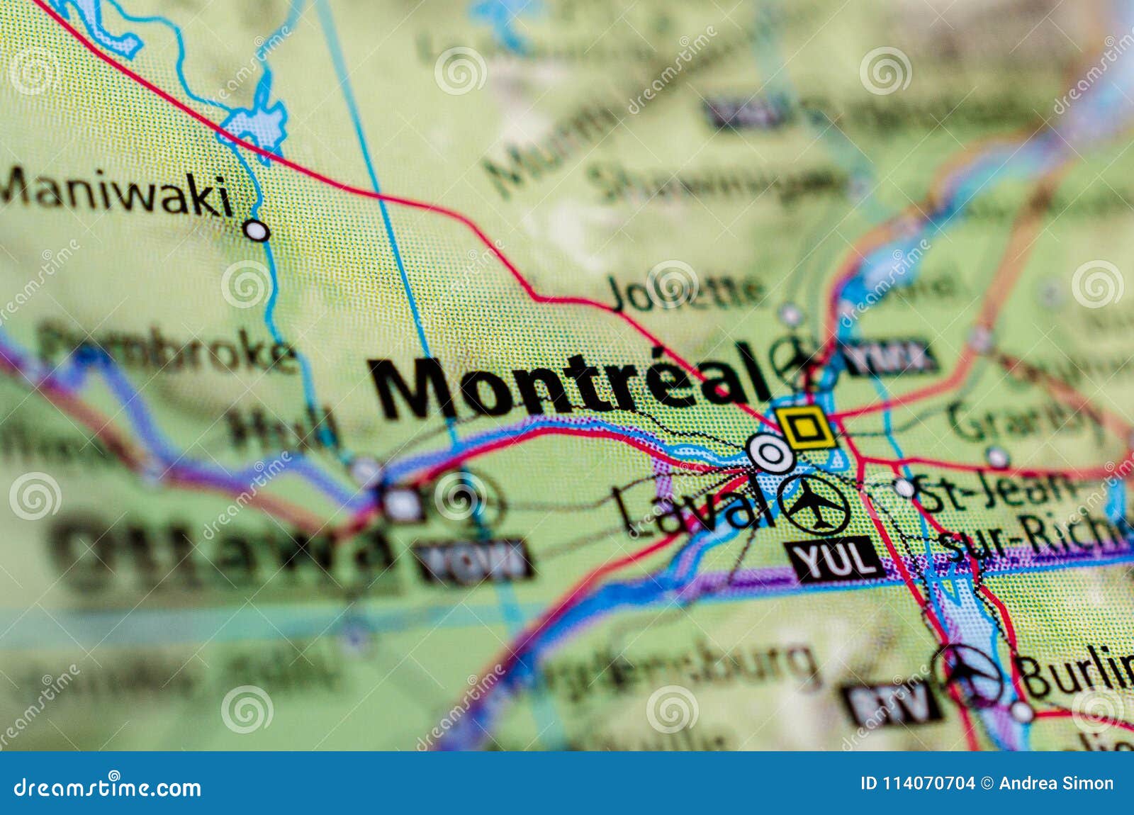 Montreal en mapa foto de archivo. Imagen de direcciones - 114070704