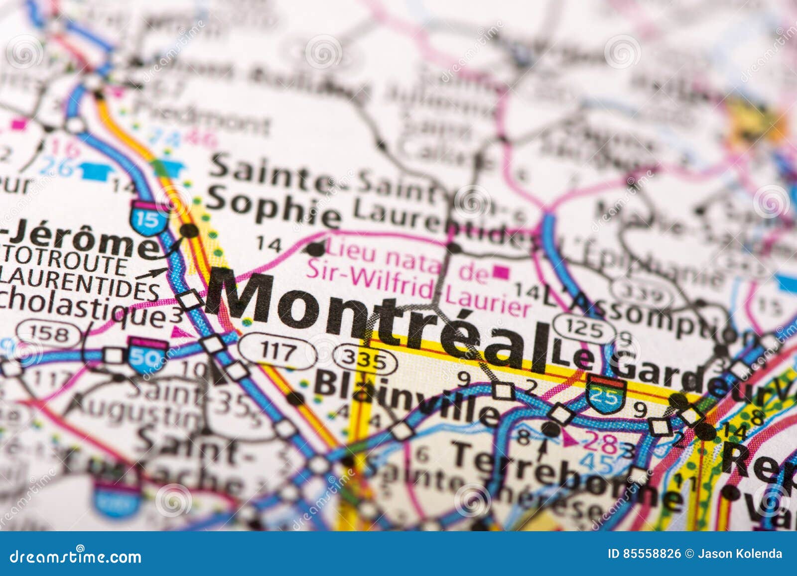 Montreal en mapa foto de archivo. Imagen de mundo, colorido - 85558826