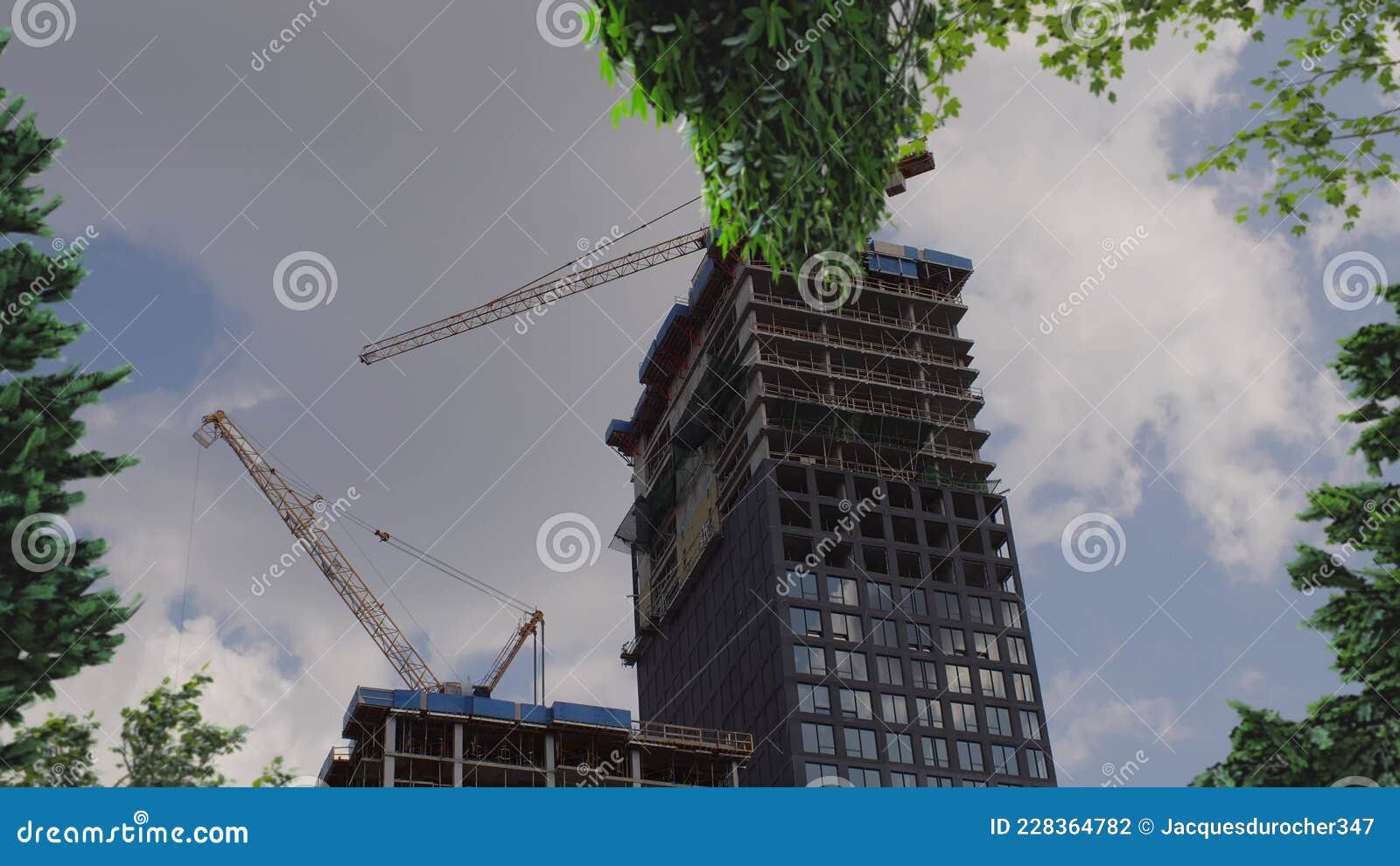 MONTREAL, QUEBEC - AUGUST 24, 2021 Rene-Levesque Boulevard : Two Cranes ...