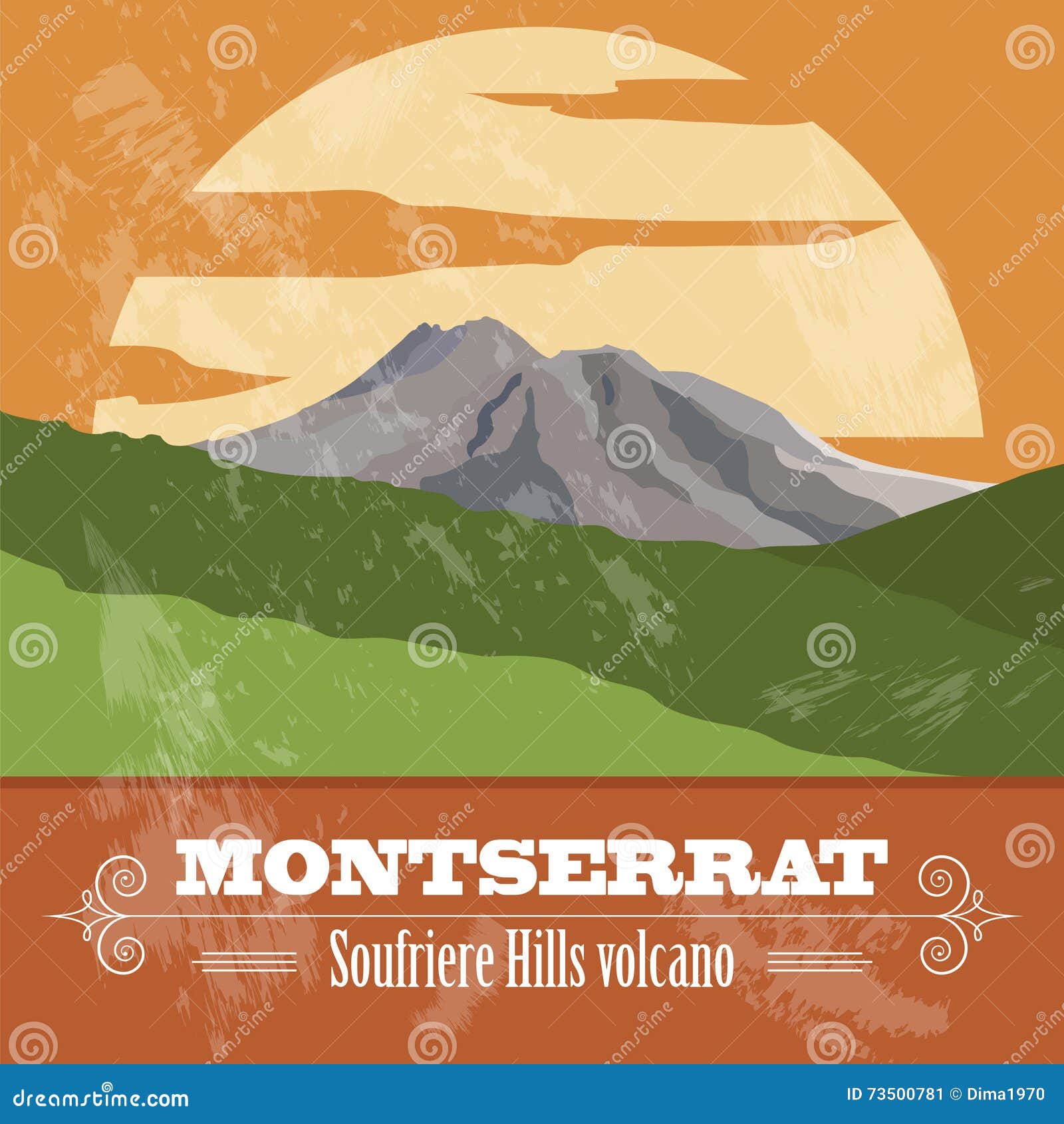 Montserrat Landmarks. Retro Styled Image Stock Vector - Illustration of ...