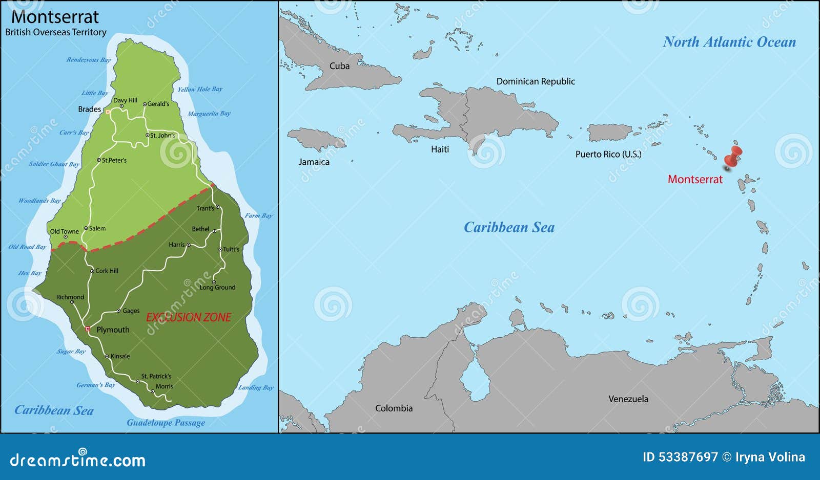 Montserrat map stock vector. Illustration of political - 53387697