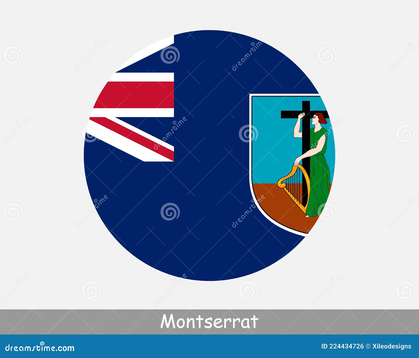 Montserrat Round Circle Flag. Montserratian Circular Button Banner Icon ...
