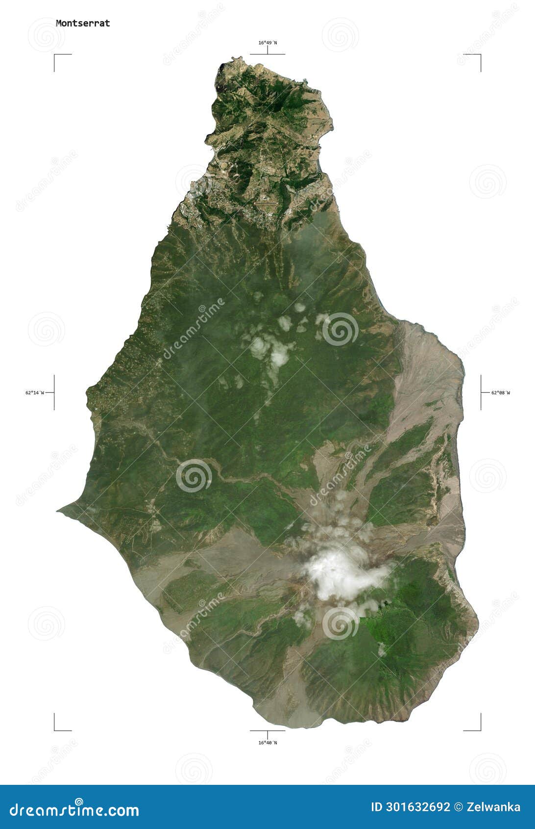 Montserrat Shape on White. Low-res Satellite Stock Illustration ...