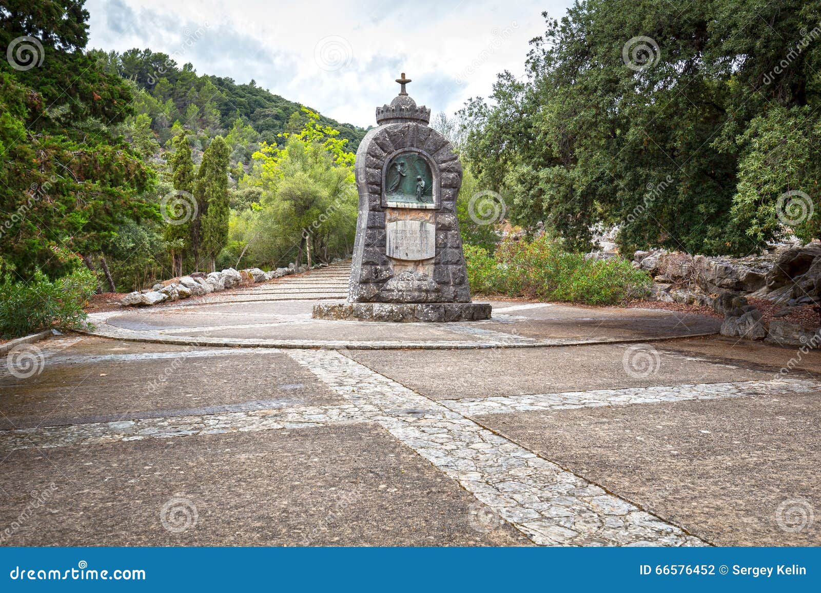 Monument with Cross on Lluc Monastery, Majorca, Spain Stock Photo ...