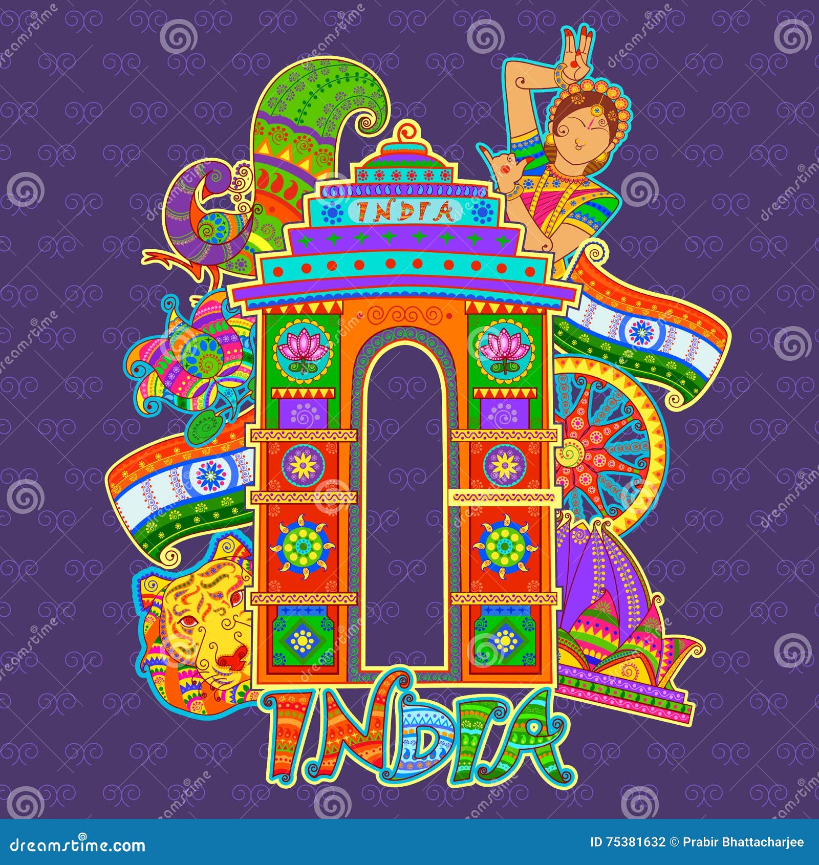 Monument and Culture of India in Indian Art Style Stock Vector ...