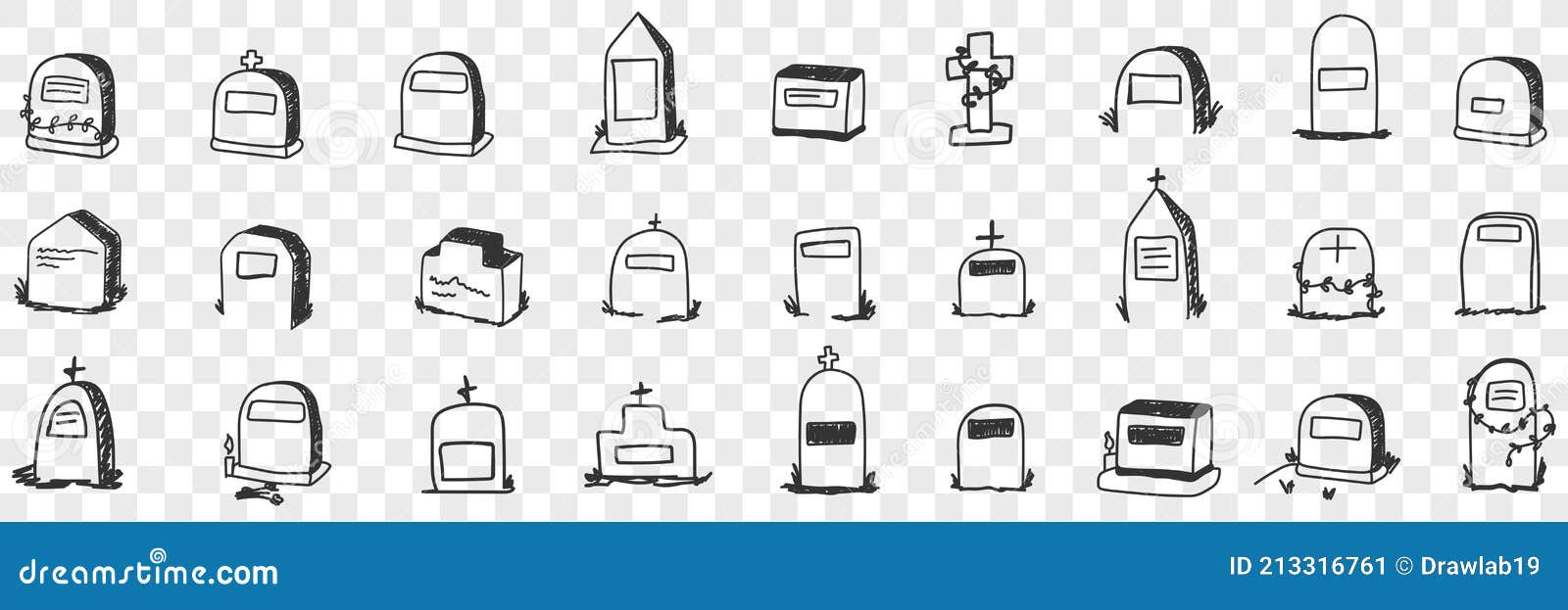 Monument on Grave Doodle Set Stock Vector - Illustration of grave ...