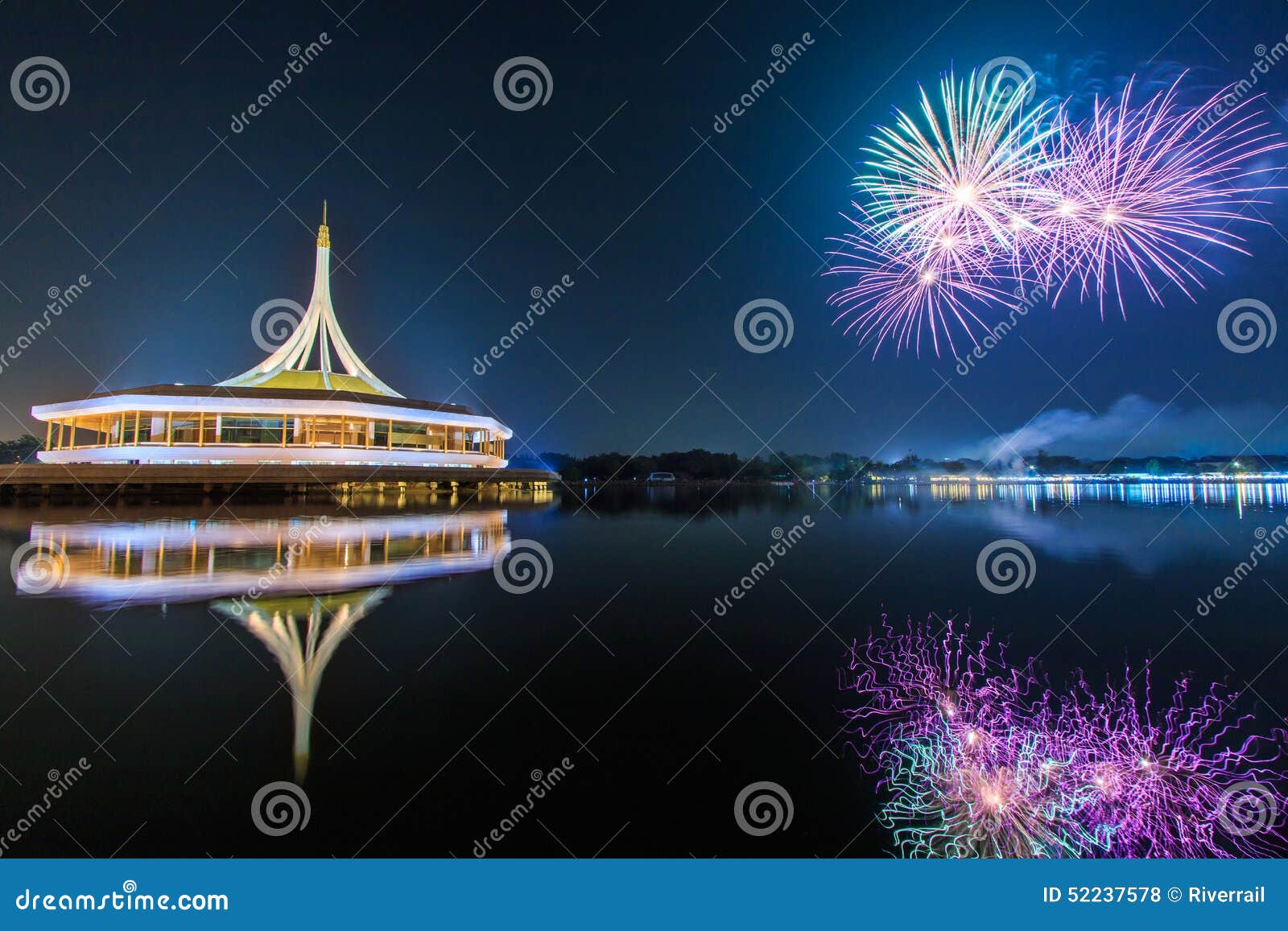 Monument at King Rama IX Park with Firework Background Stock Photo ...