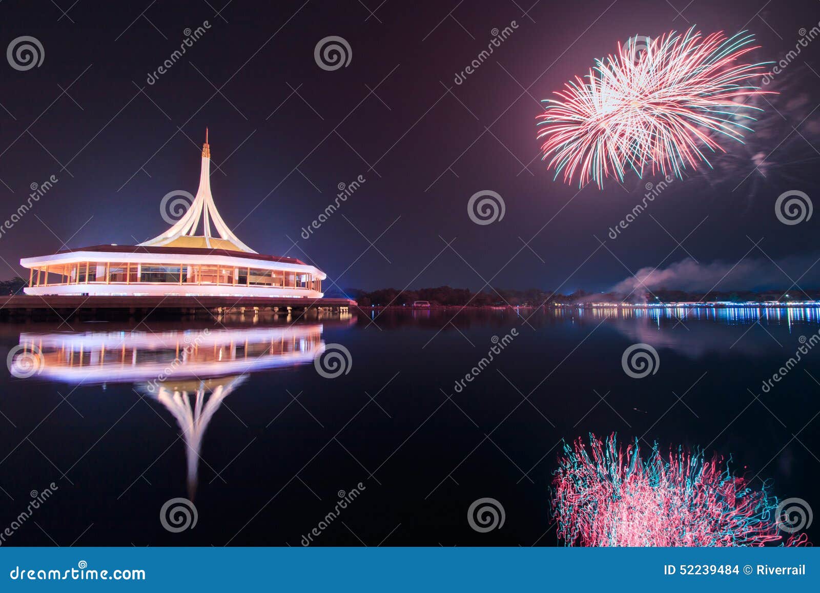 Monument at King Rama IX Park with Firework Background Stock Photo ...