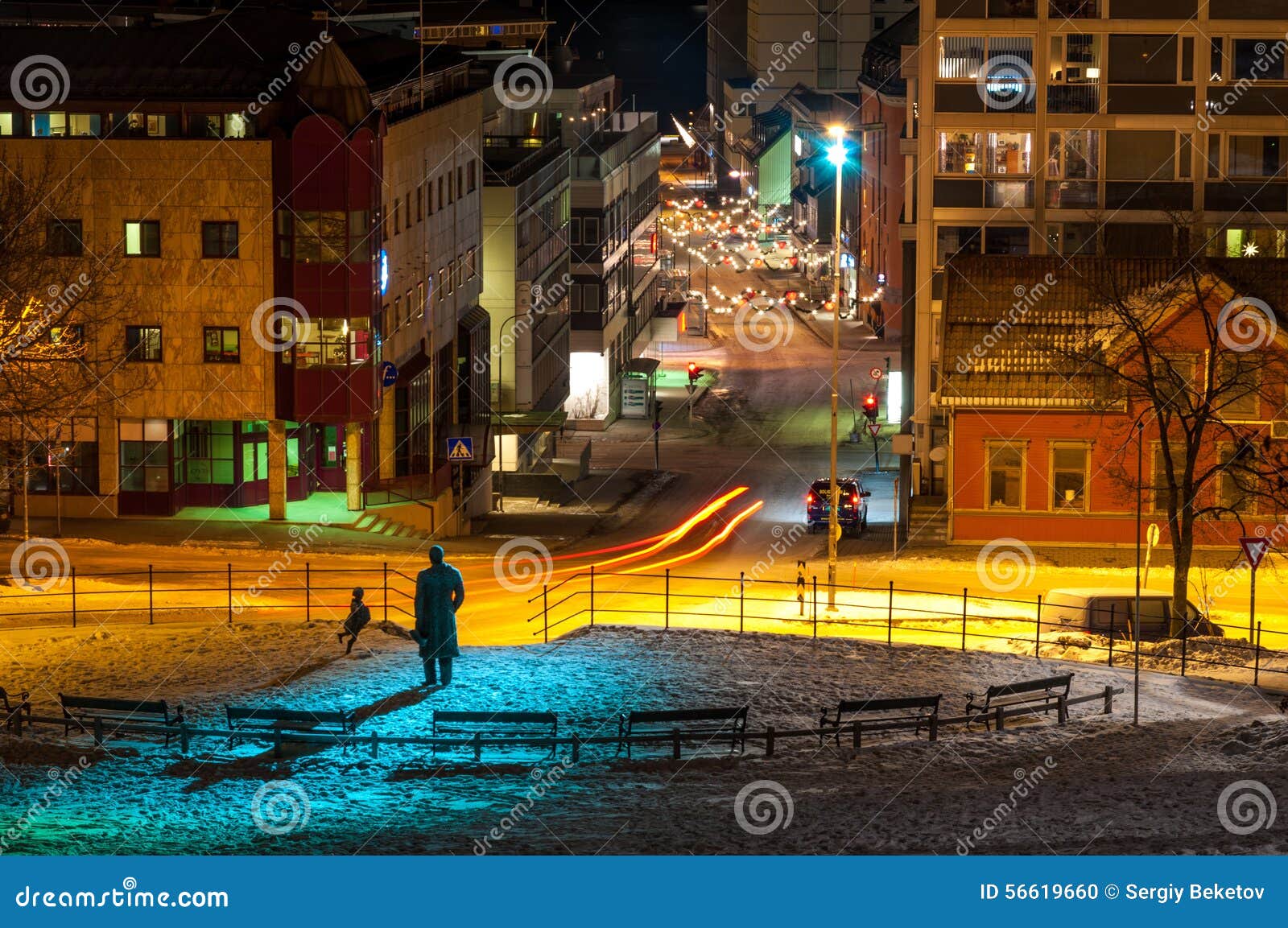 A Monument and Little Park in Tromso, Norway at Night Stock Photo ...