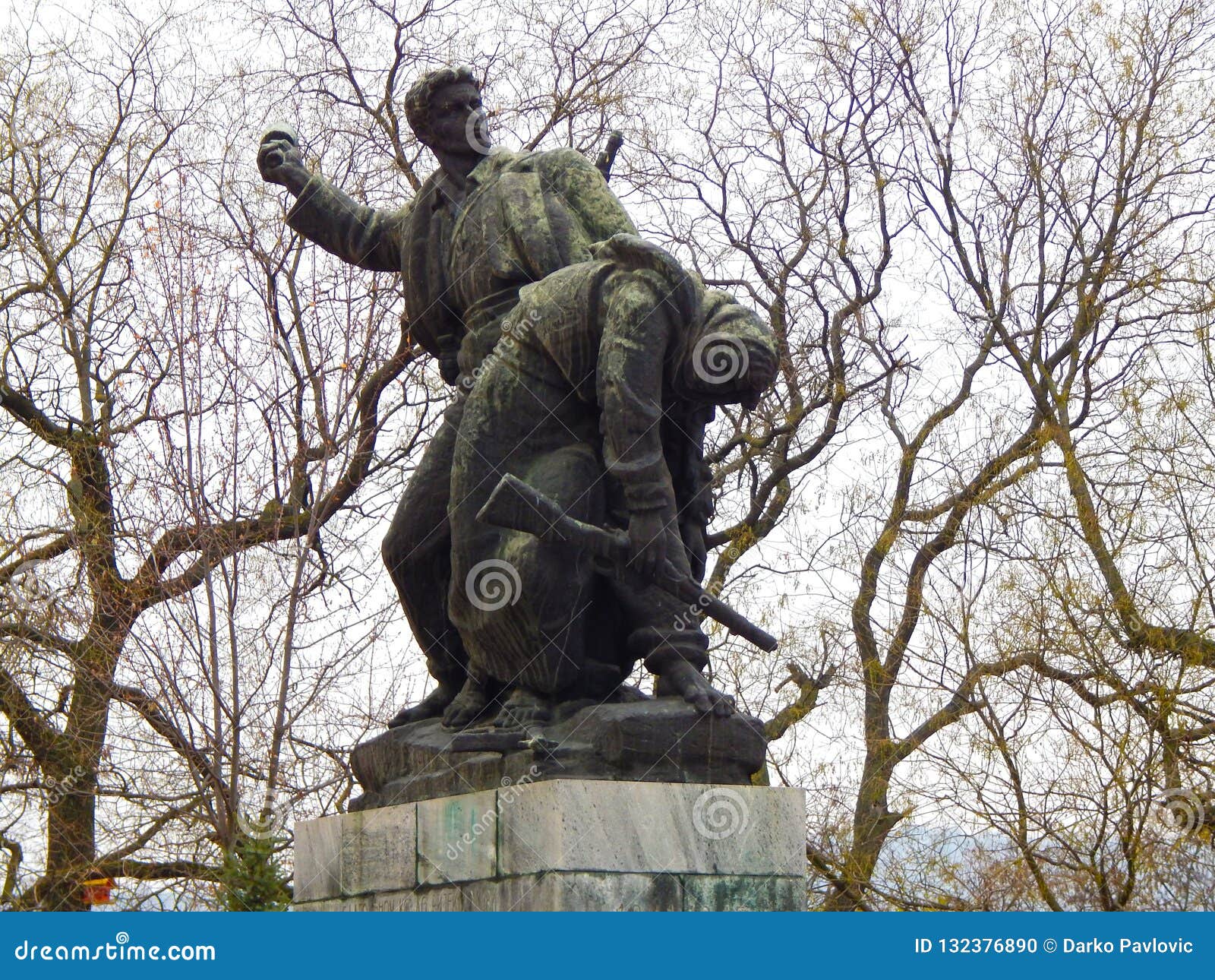 Monument in the Park, Birch Tree in the Background Stock Photo - Image ...