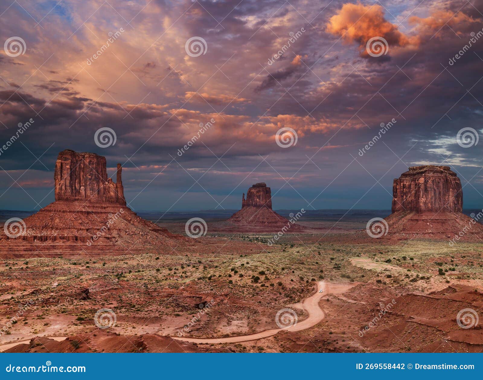 Monument Valley at sunset stock photo. Image of monument - 269558442