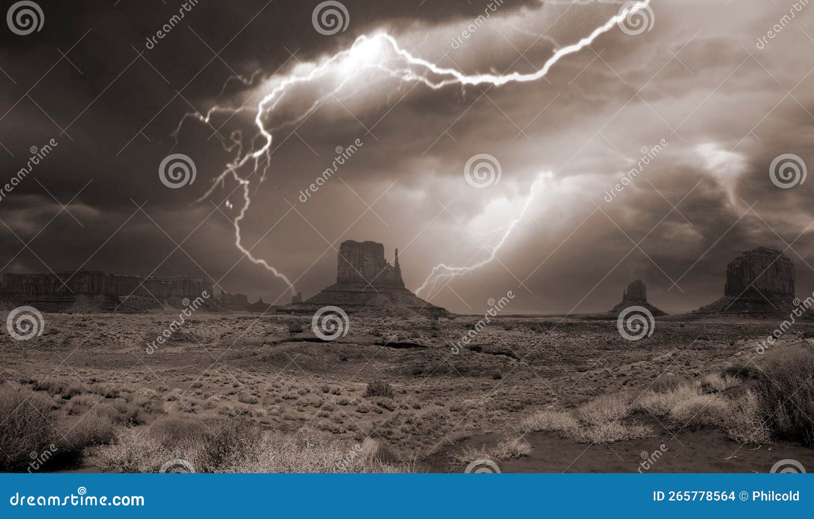 Monument Valley Under Big Storm Stock Illustration - Illustration of ...