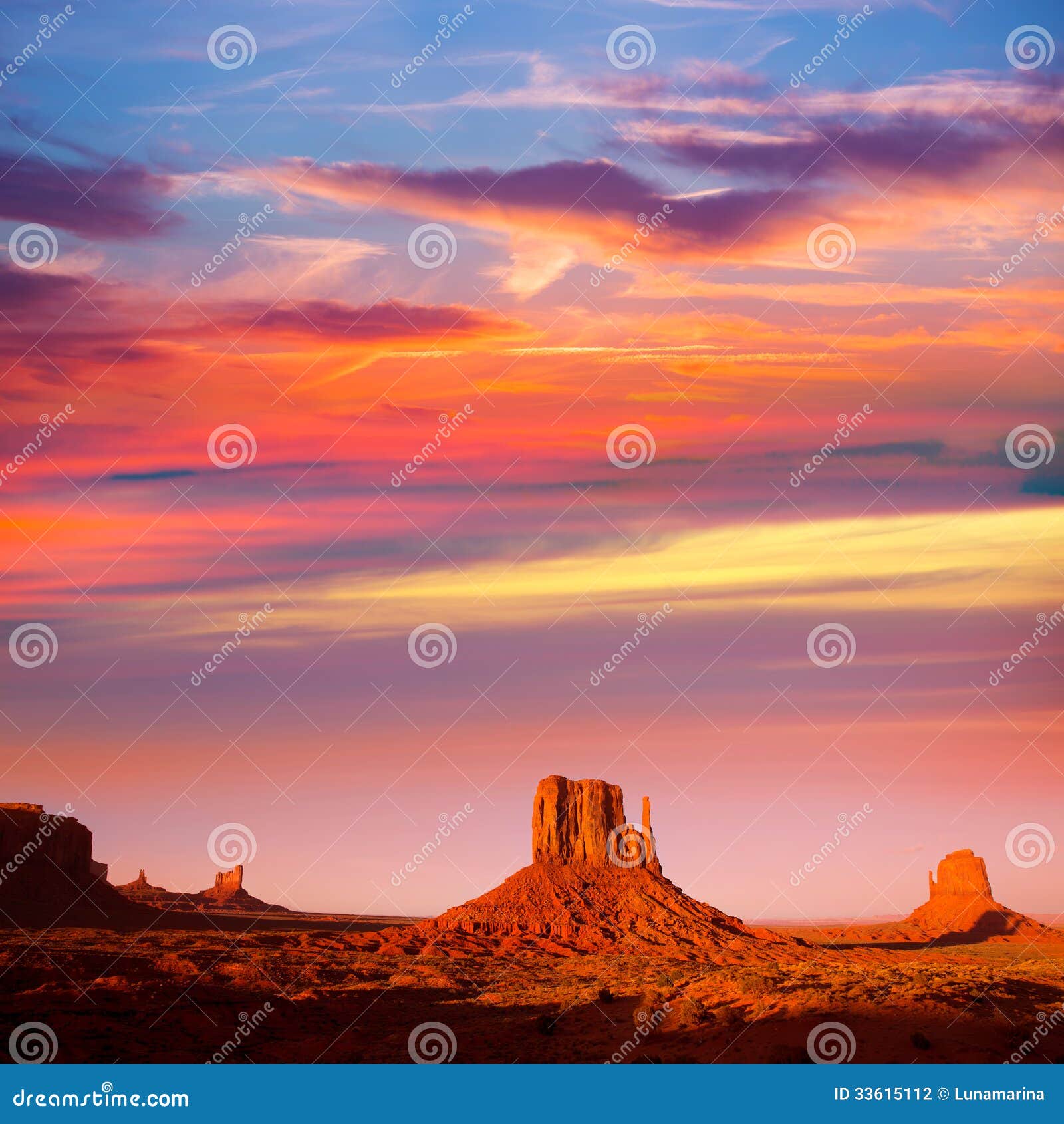 Monument Valley West Mitten and Merrick Butte Sunset Stock Photo ...