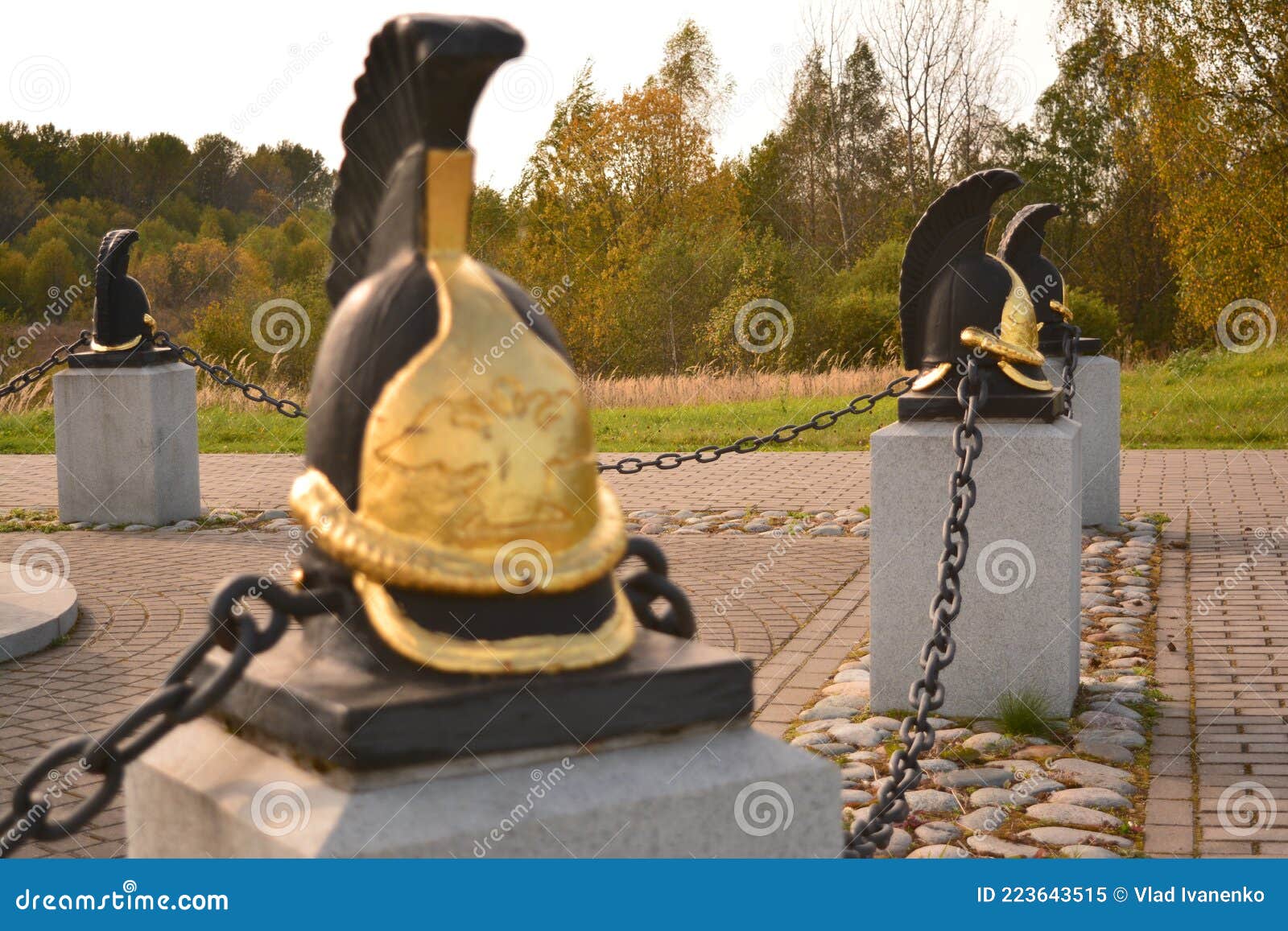 Helmet tied with a chain stock image. Image of monumental - 223643515
