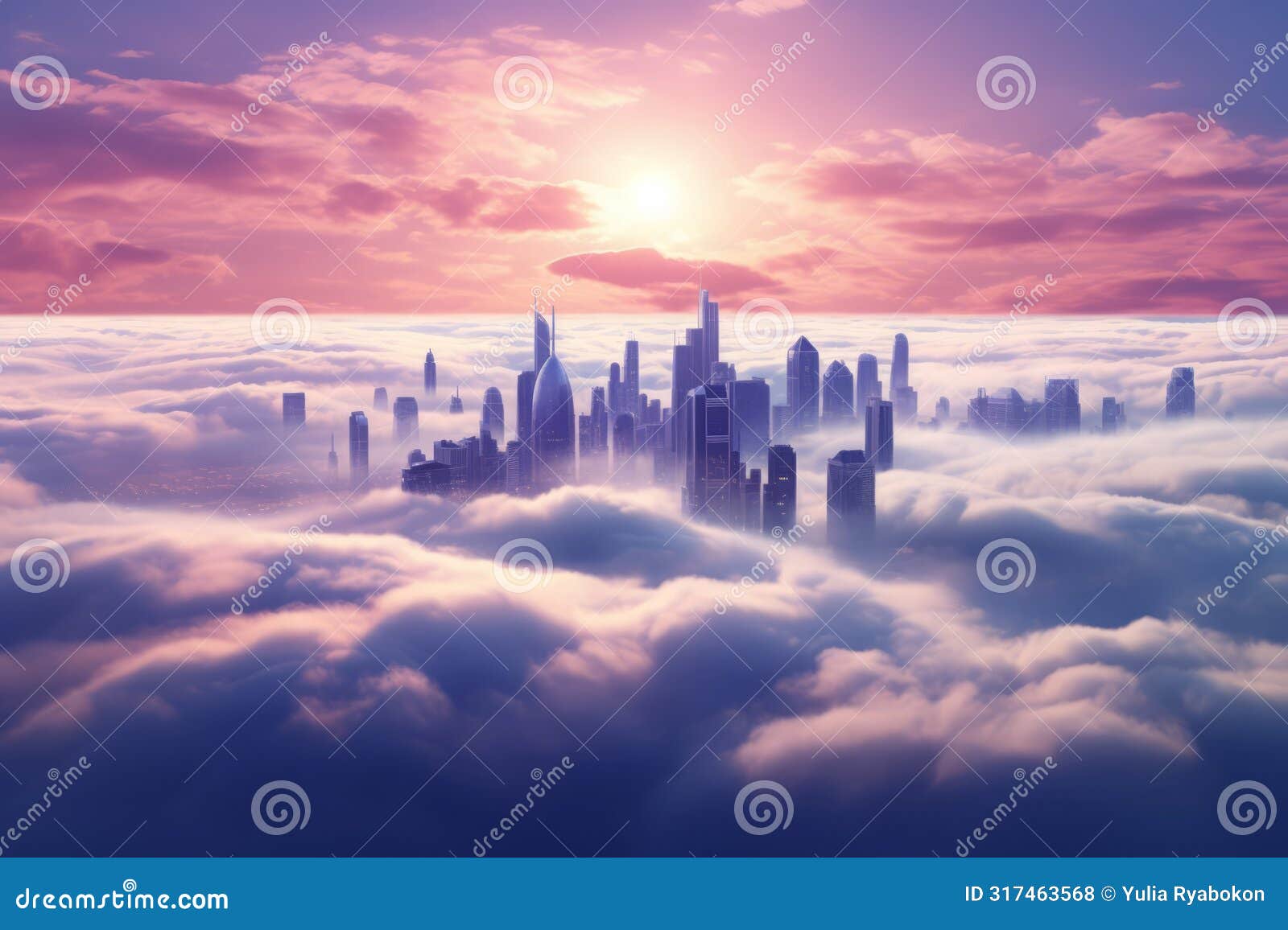 Monumental Pink Clouds Skyscraper. Generate Ai Stock Illustration ...