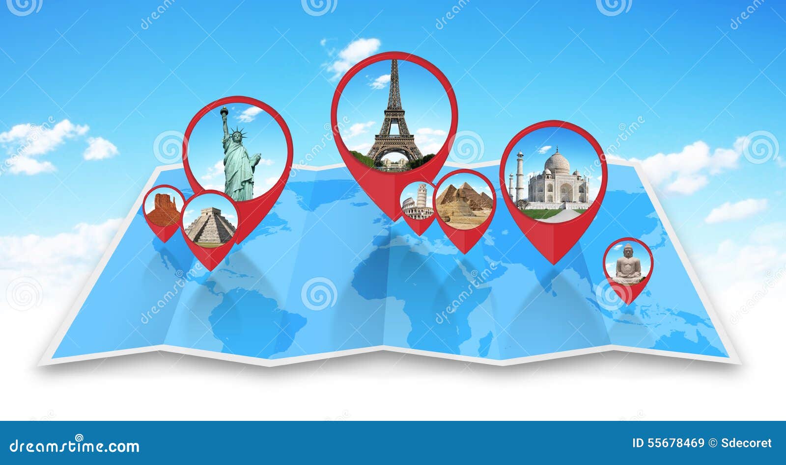 Monumentos Do Mundo Em Um Mapa Ilustração Stock - Ilustração de globo ...