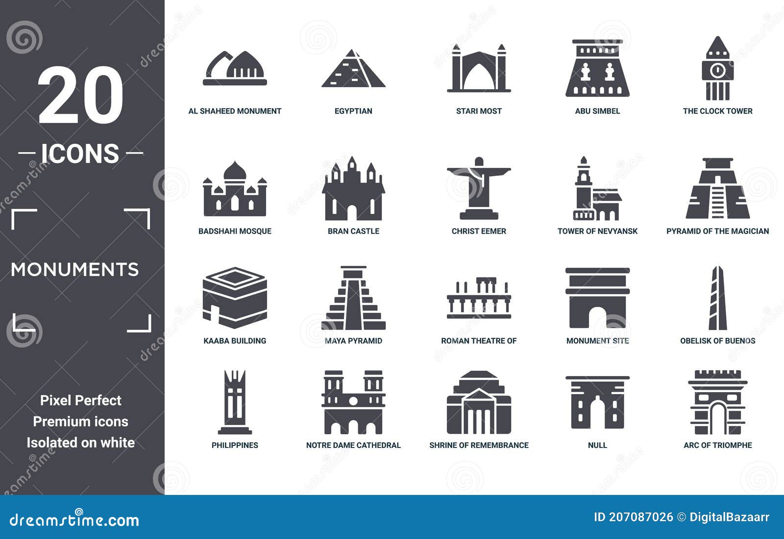 Filled Monuments Icon Set. Contain Flat Chartres Cathedral, Greek ...