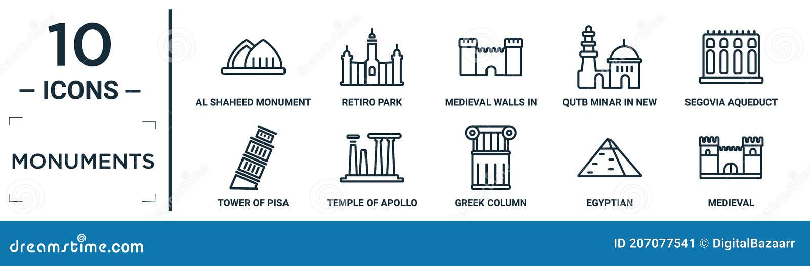 Monuments Linear Icon Set. Includes Thin Line Id Kah Mosque, Amritsar ... Monuments Linear Icon Set. Includes Thin Line Id Kah Mosque, Amritsar ...