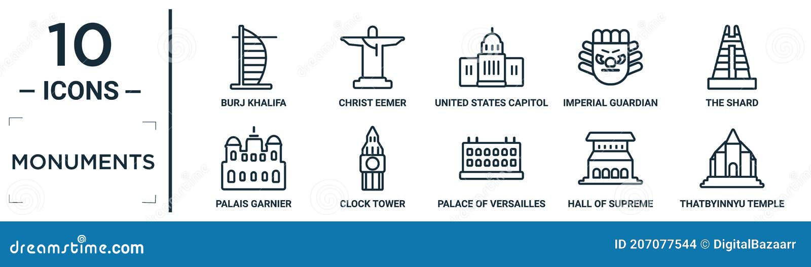 Monuments Linear Icon Set. Includes Thin Line Id Kah Mosque, Amritsar ... Monuments Linear Icon Set. Includes Thin Line Id Kah Mosque, Amritsar ...