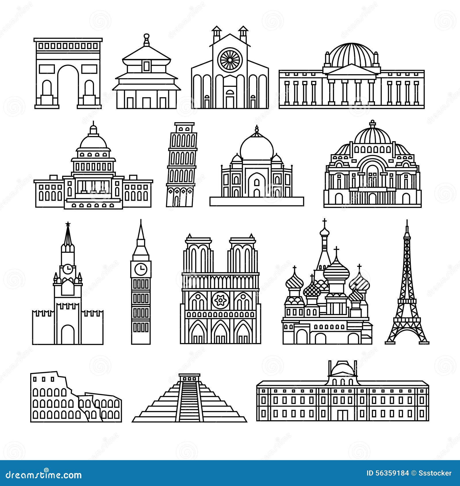 Monuments Thin Line Vector Icons. National Gallery Of Art, National ...