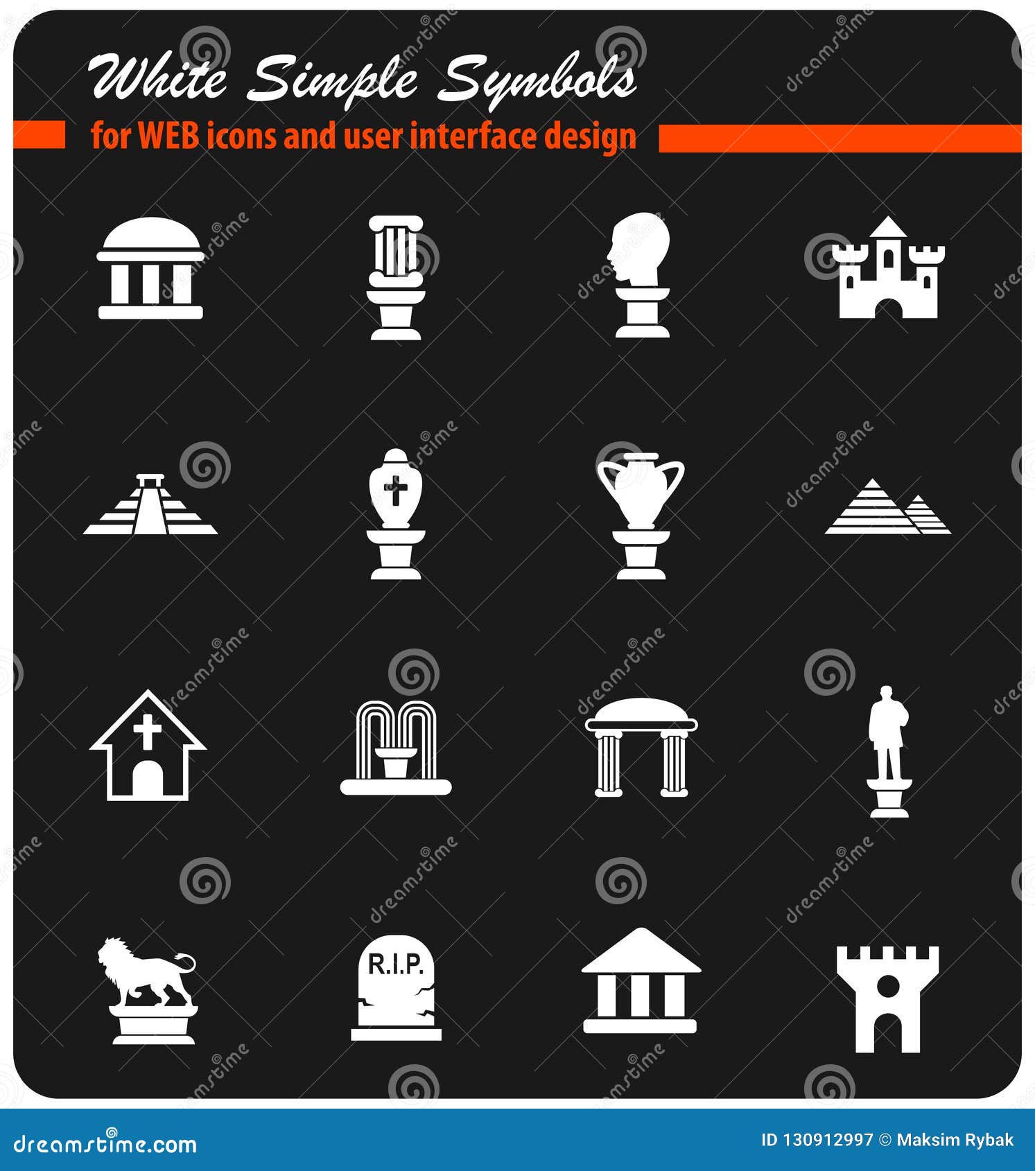 Monuments icon set stock vector. Illustration of white - 130912997