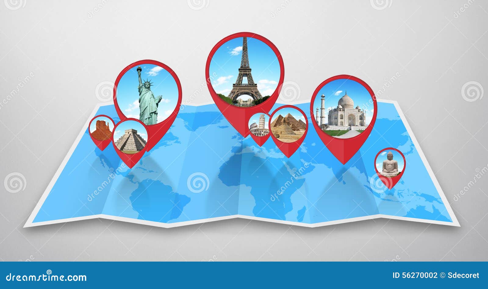 Monuments of the World on a Map Stock Illustration - Illustration of ...