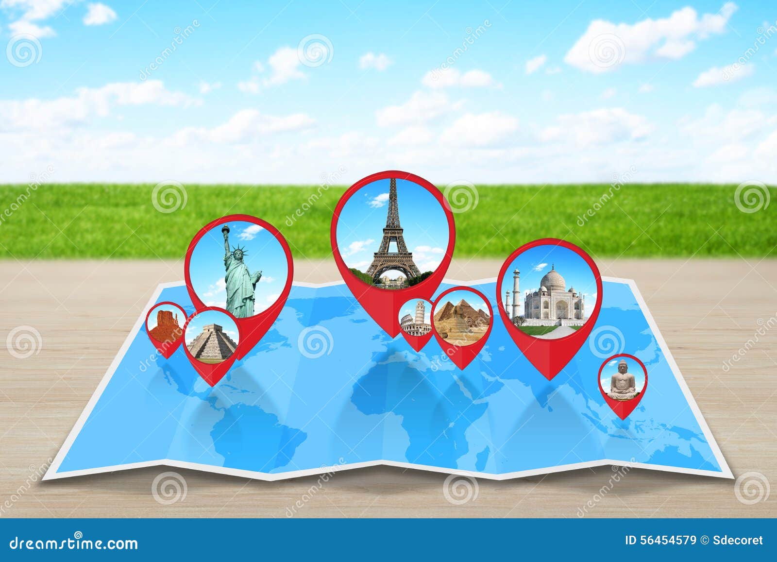 Monuments of the World on a Map Stock Illustration - Illustration of ...