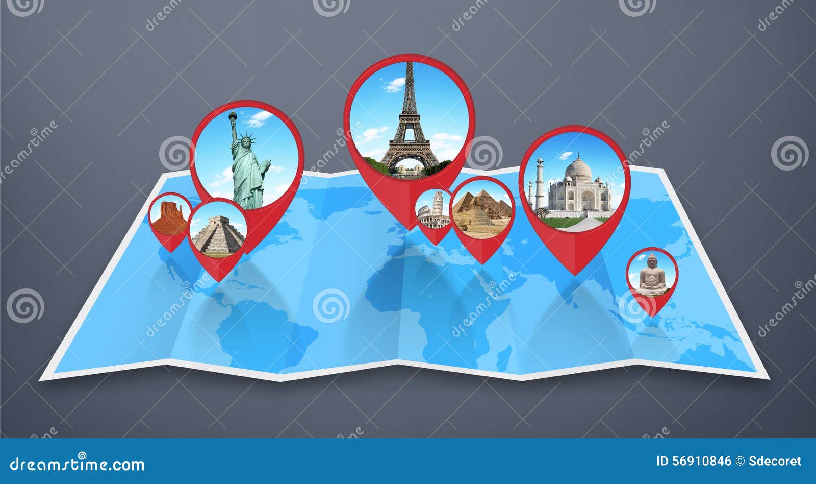 Monuments of the World on a Map Stock Illustration - Illustration of ...