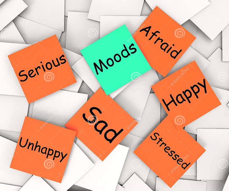 Moods Post-it Note Means Emotions and Feelings Stock Illustration ...
