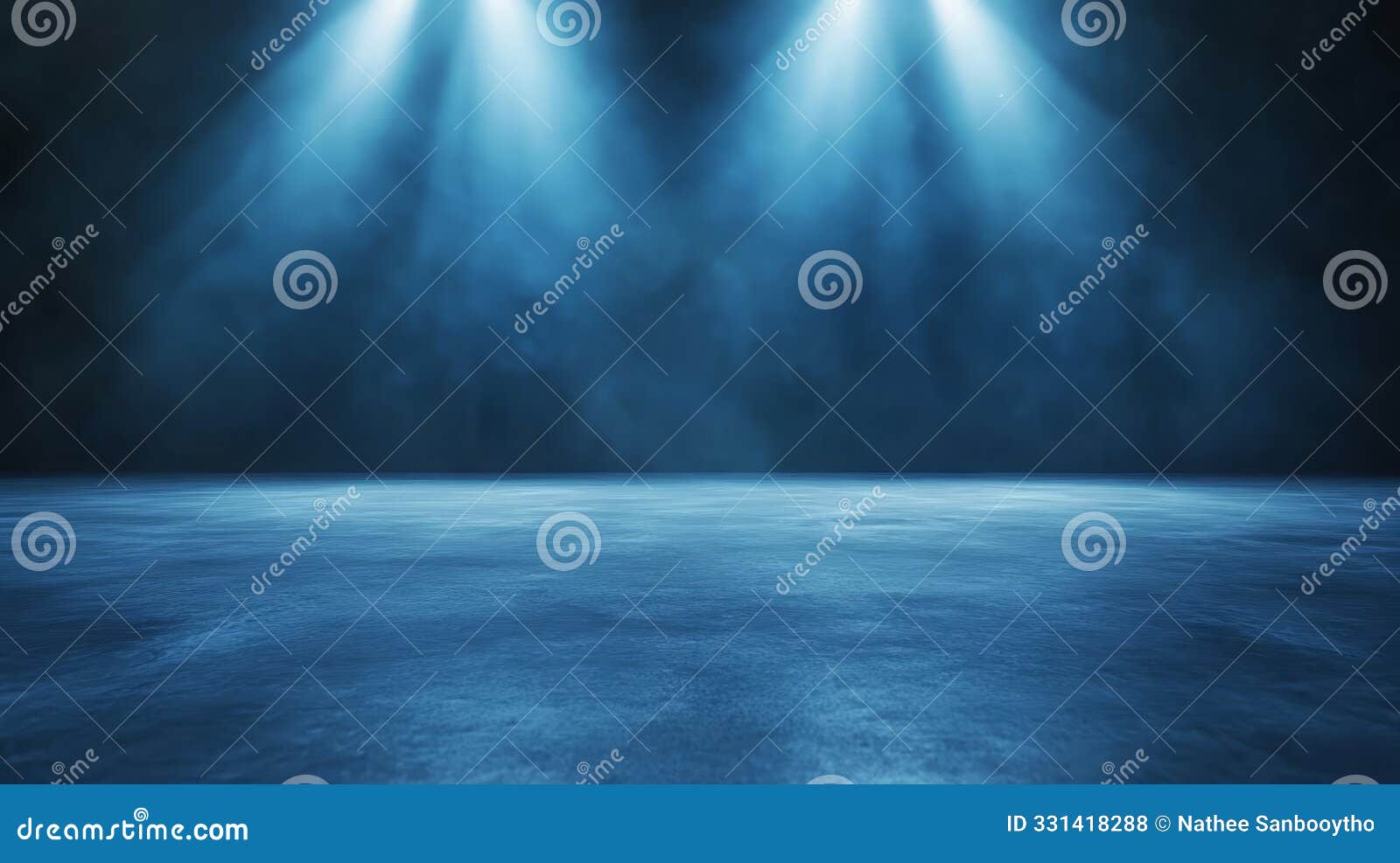 Moody Blue-lit Stage with Spotlights Shining Down on an Empty Floor ...