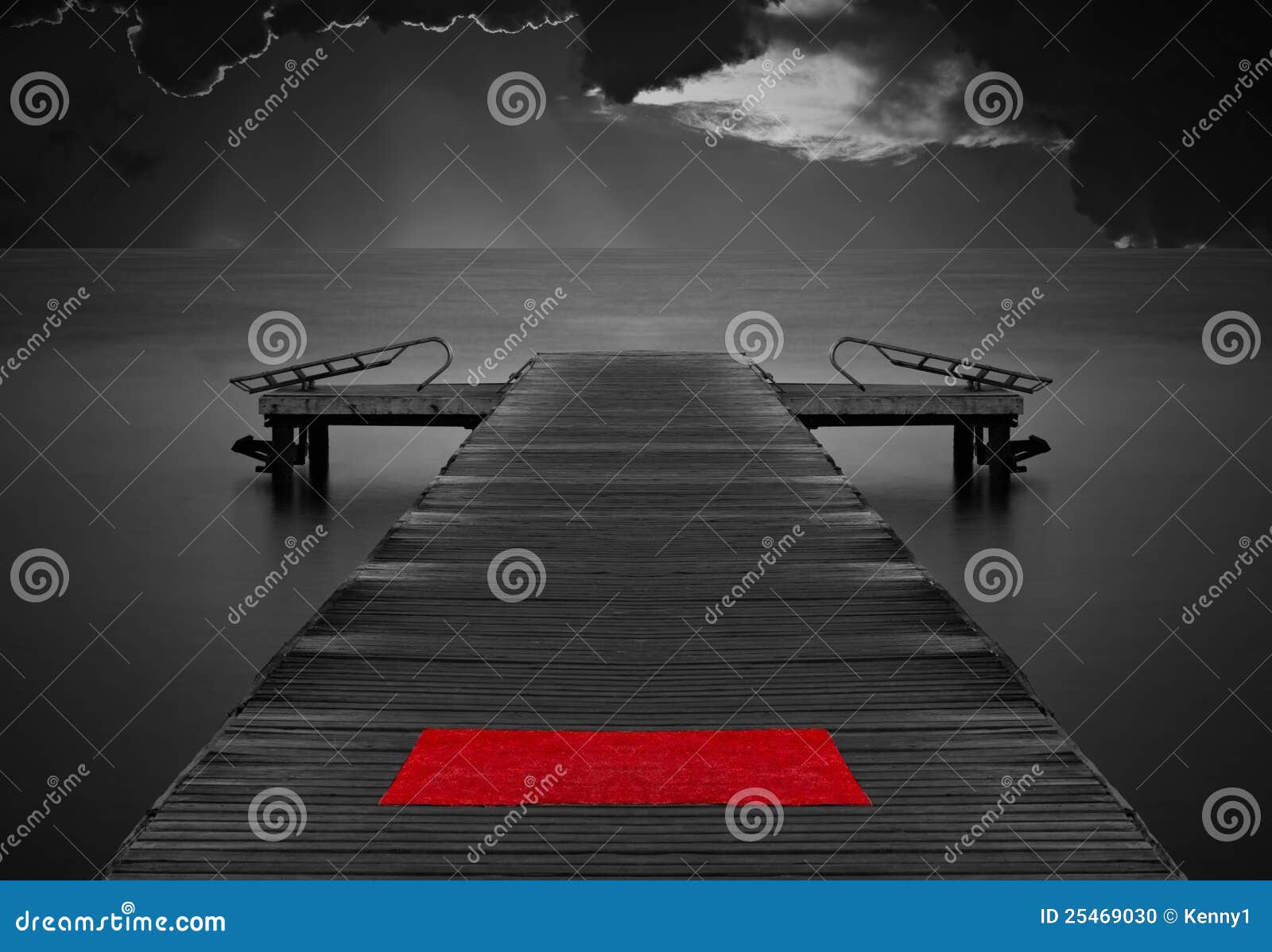 Moody Empty Jetty with Red Mat Stock Photo - Image of desolation ...