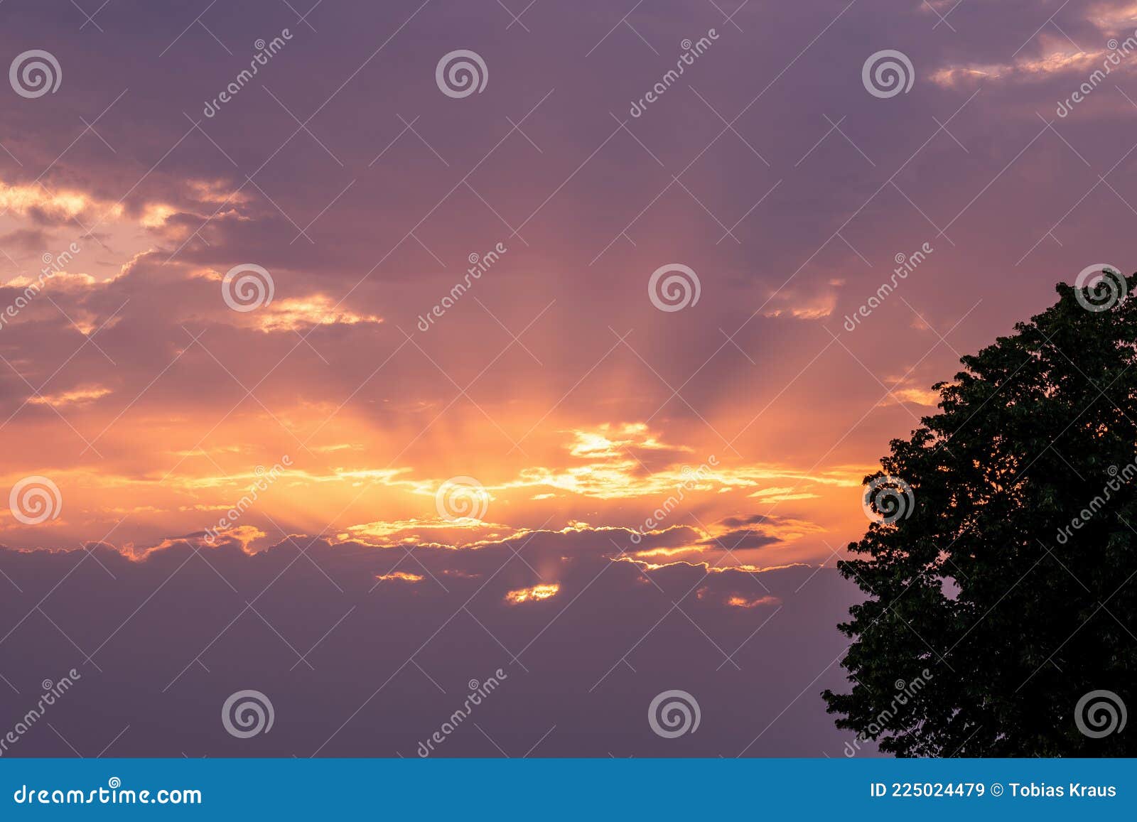 Moody Orange Sunset between the Clouds Sky Stock Image - Image of ...
