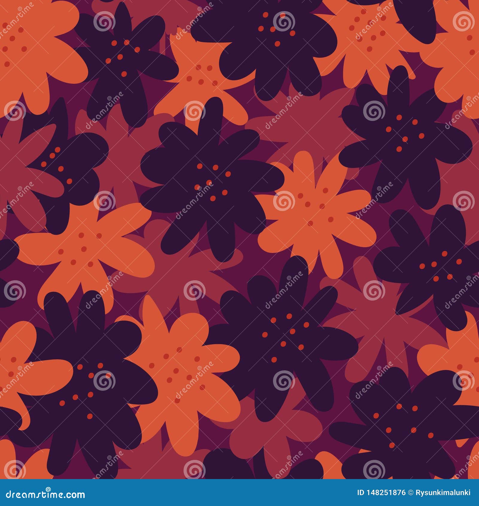 Moody Seamless Vector Pattern with Dark Flower Shapes Stock Vector ...