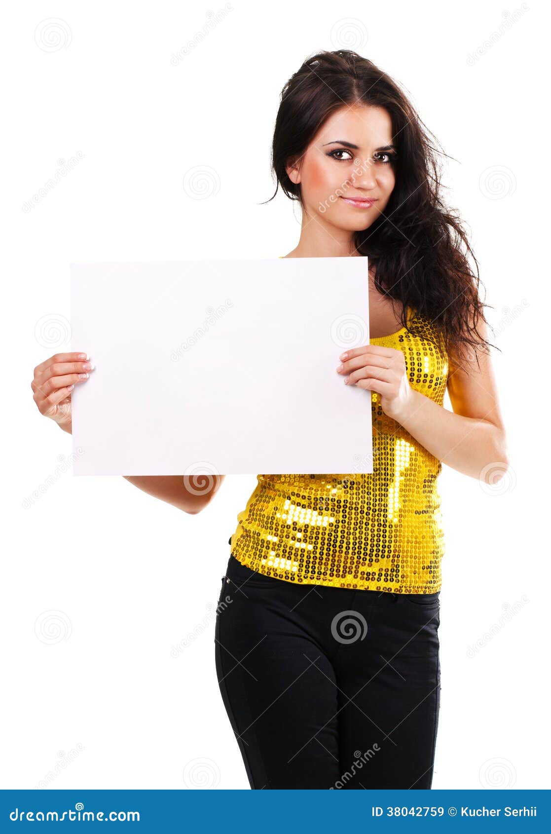 Mooi Brunette Met Een Schoon Blad Van Document Stock Afbeelding - Image ...