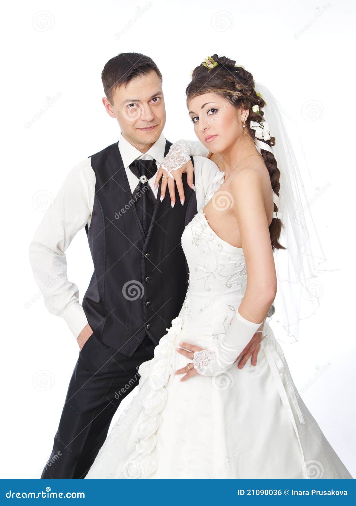 Mooie Bruid En Bruidegom Over Wit Stock Foto - Image of lengte ...