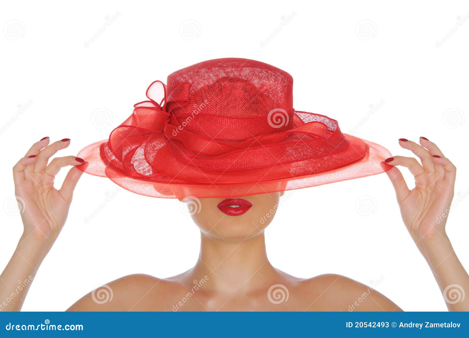 Mooie vrouw met rode hoed stock afbeelding. Image of bevallig - 20542493