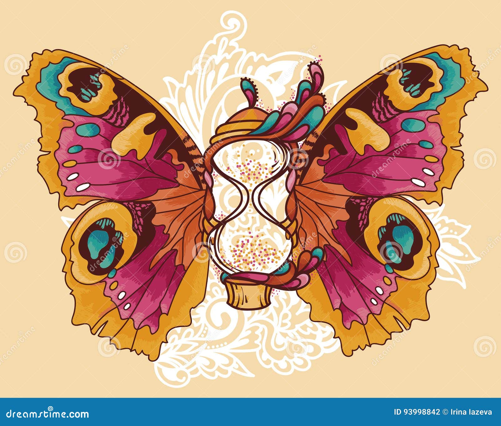 Mooie Zandloper Met Vlindervleugels Vector Illustratie - Illustration ...