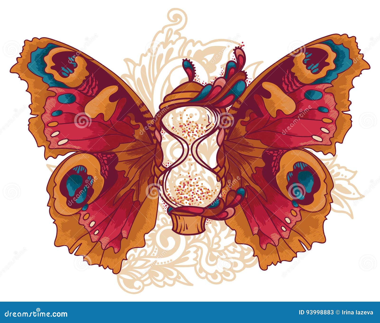 Mooie Zandloper Met Vlindervleugels Vector Illustratie - Illustration ...