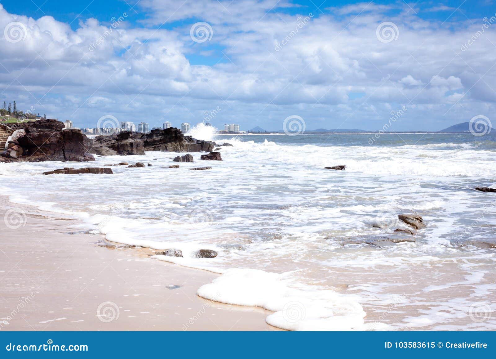 Mooloolaba Beach Surf and Rocks, Queensland, Australia Stock Image ...