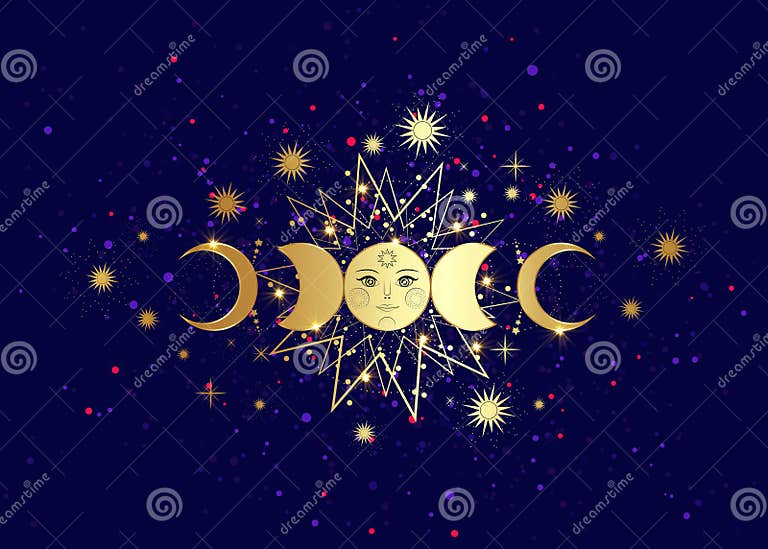 Triple Moon Pagan Wiccan Goddess Symbol Sun System Moon Phases Orbits ...