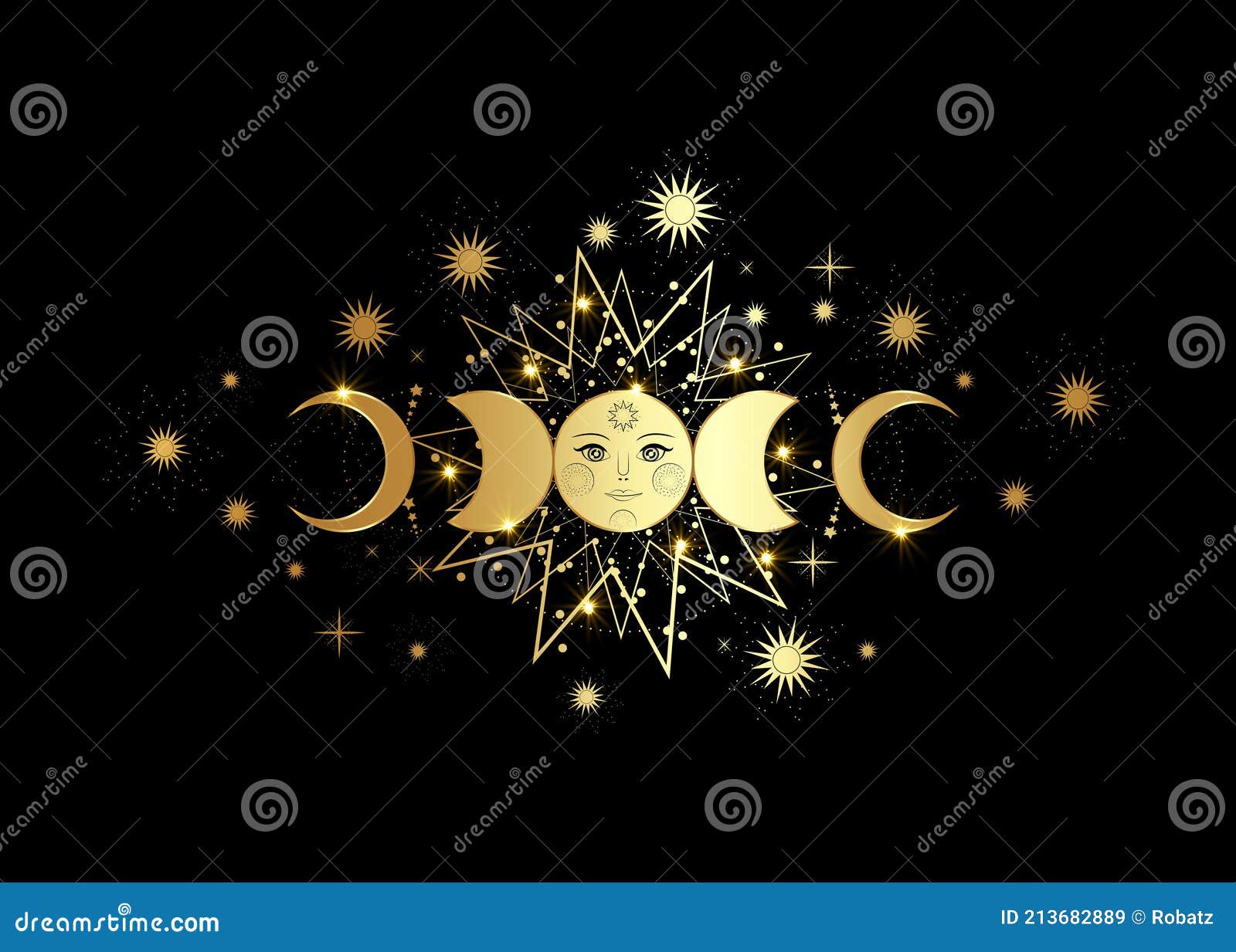 Sun And Moon Gold Line Art Clipart. Golden Outline Sun, Moon Logo ...
