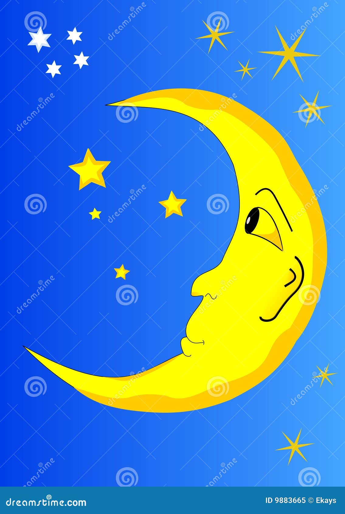 Moon Cartoon. Stars Surrounding the Moon Stock Vector - Illustration of ...