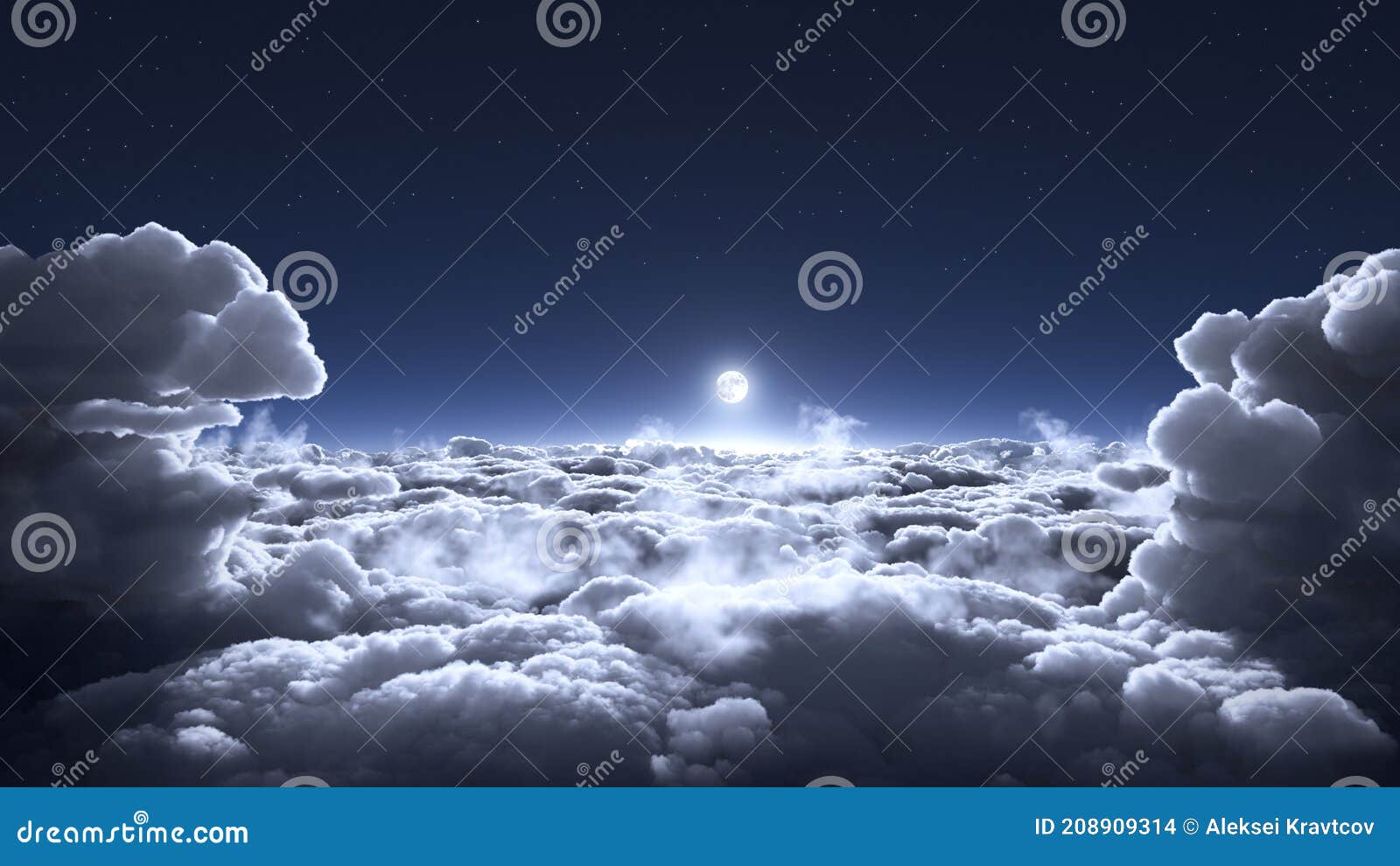 Moon Above the Clouds Scenery Stock Illustration - Illustration of eden ...